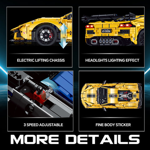 1: 8 Corvette C8 Supercar Building Sets with Remote Control, Electric ...