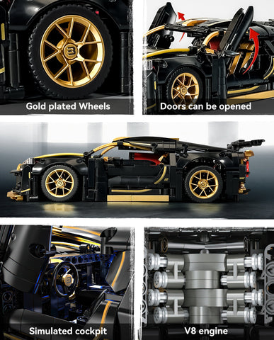1:14 Black Bugatti Sets, Toy Sports Car for Boys Men Teens (1368Pcs ...